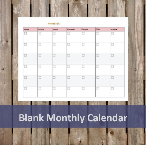 Blank Monthly Calendar - Peach - Elizabeth Etiquette