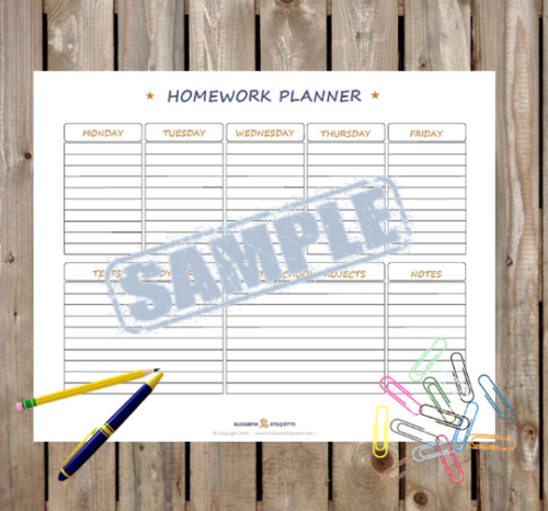 Simple Homework Organizer - Weekly Homework Planner - Elizabeth Etiquette